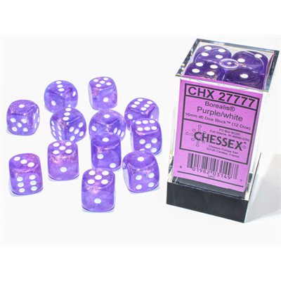 Dice: 12x D6: 16 mm: Borealis: Purple / White Luminary (EN)