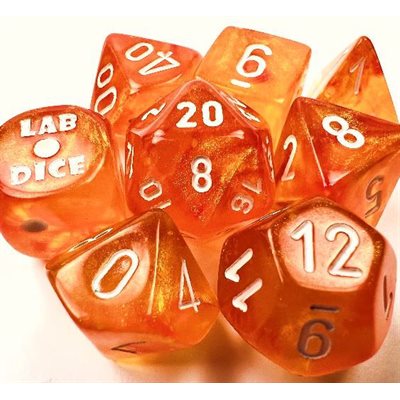Dice: 7 pc: Lab Dice 6: Borealis: Blood Orange / White Luminary - With ...