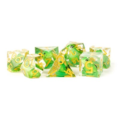 Dice: 7 pc: 16 mm: Hand Crafter Sharp Edge Resin: Frog Dice (EN)